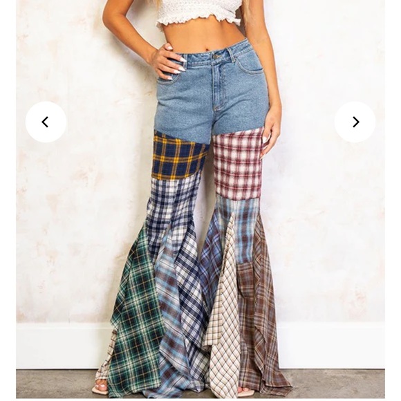 Jeans | Upcycled Plaid Patchwork Flare Jeans | Poshmark